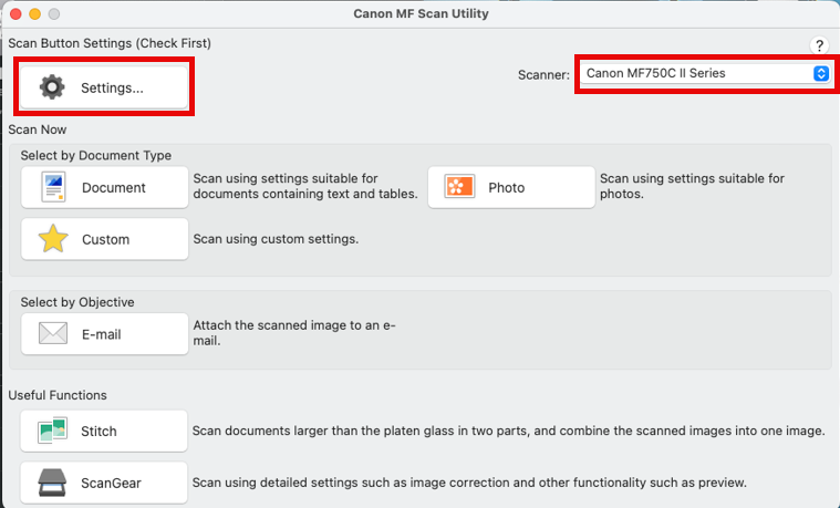 Scanning from the MF Scan Utility (Mac)
