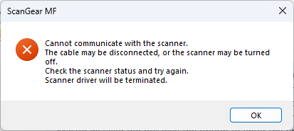 Error on computer "Cannot communicate with the scanner." when trying to ...